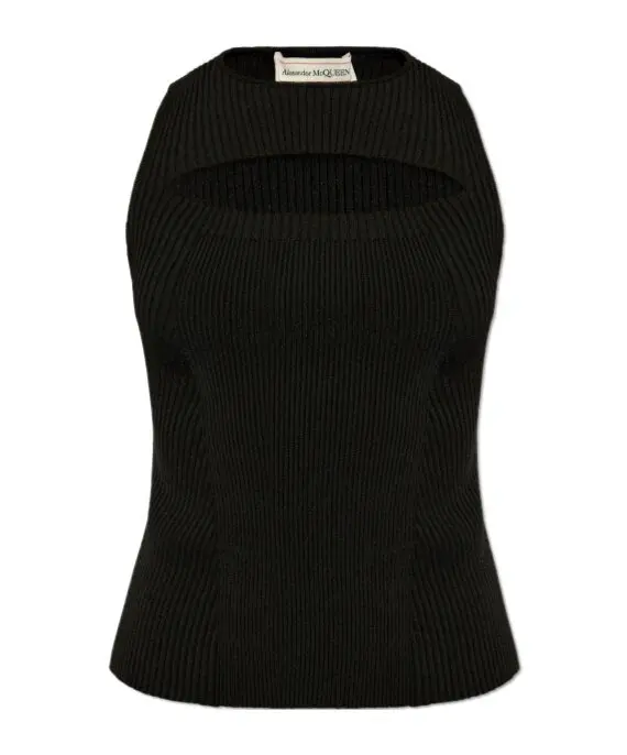 Alexander McQueen Ribbed Knit Cut-out Top