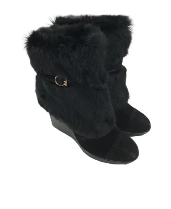 FERRAGAMO Suede Fur Wedge Ankle Boots