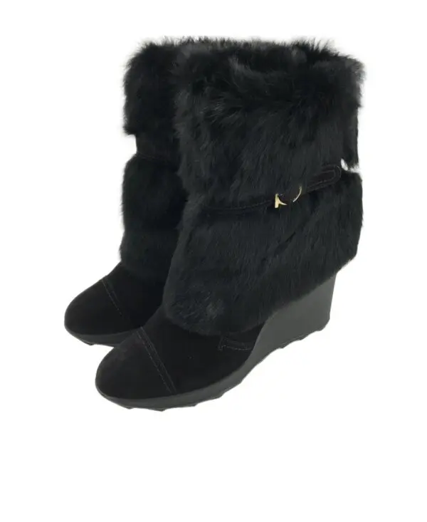 FERRAGAMO Suede Fur Wedge Ankle Boots