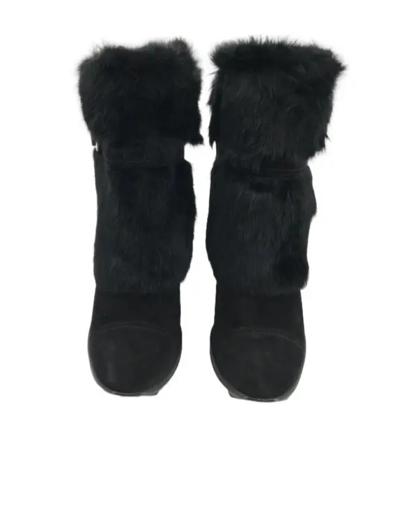 FERRAGAMO Suede Fur Wedge Ankle Boots