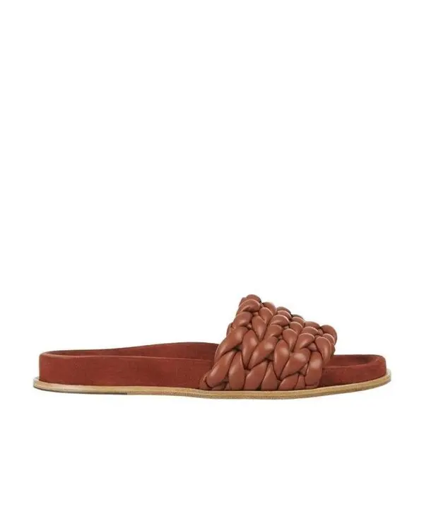 Chloé Woven Leather Slides - Brown