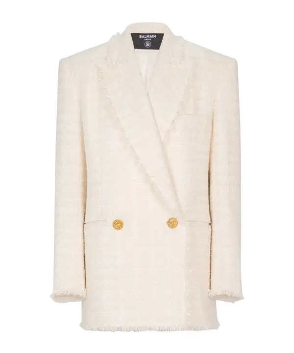 Balmain Double-breasted Fringed Trim Jacket - White