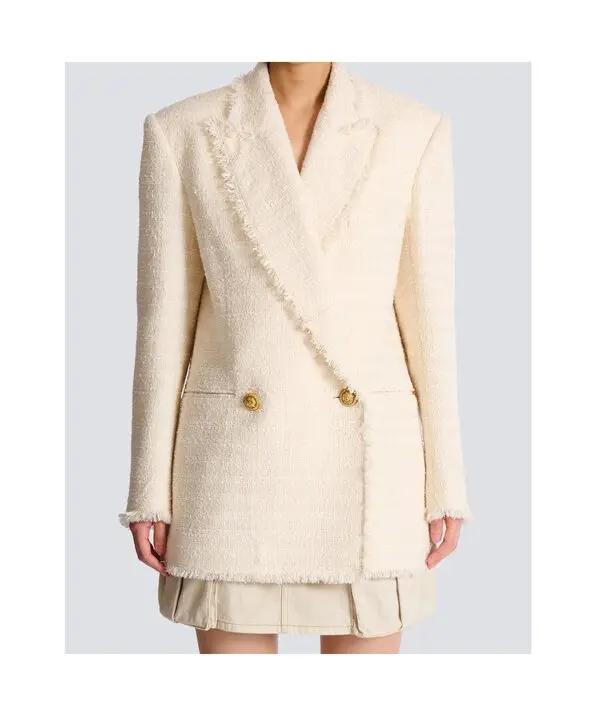 Balmain Double-breasted Fringed Trim Jacket - White