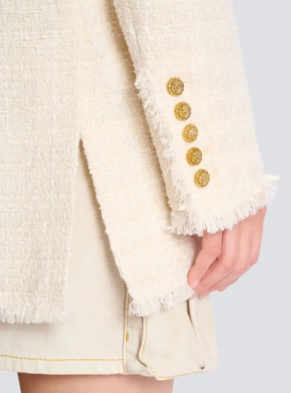 Balmain Double-breasted Fringed Trim Jacket - White