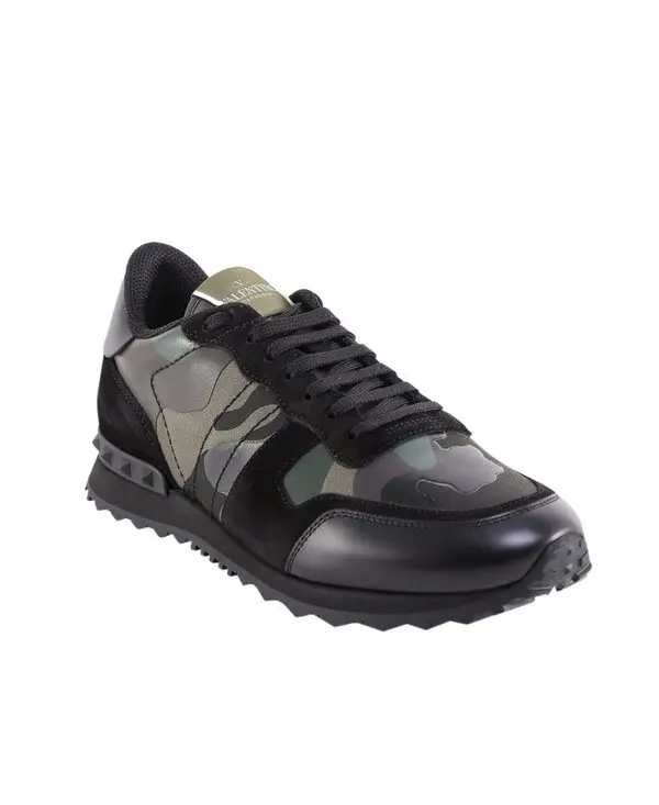 Valentino Garavani Rockrunner Camouflage Lace-up Sneakers - Black