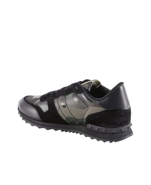 Valentino Garavani Rockrunner Camouflage Lace-up Sneakers - Black