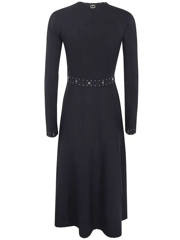 TWINSET Studded V-neck Long Sleeve Maxi Dress
