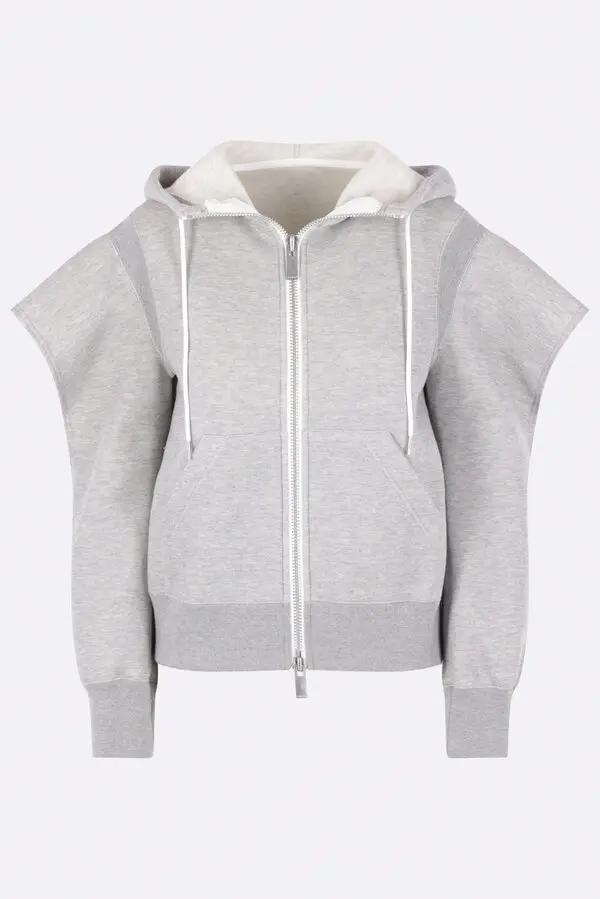 Sacai Sponge Sweat Zip-up Hoodie With Cutout Shoulders