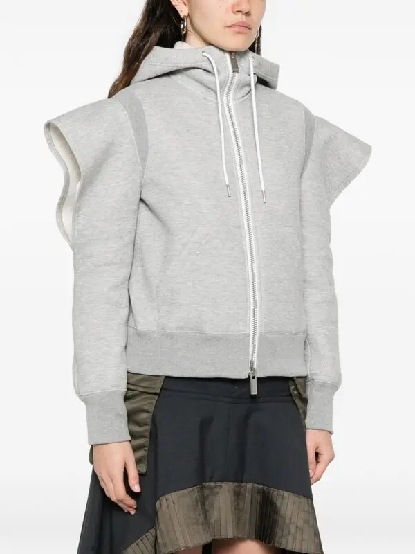 Sacai Sponge Sweat Zip-up Hoodie With Cutout Shoulders