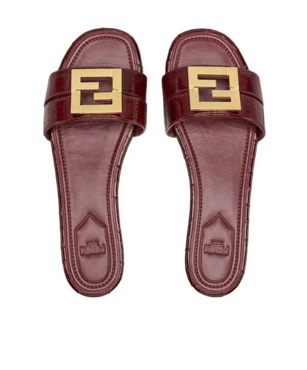 Fendi Ff Logo Plaque Slides - Red