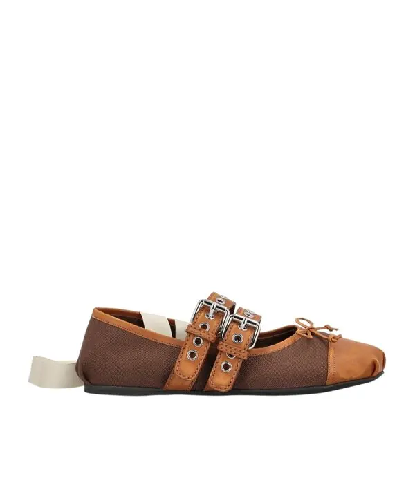 Miu Miu Ballerina Flats With Buckle And Bow Detailing - Brown