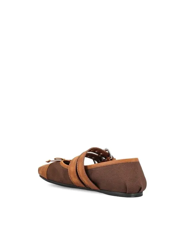 Miu Miu Ballerina Flats With Buckle And Bow Detailing - Brown