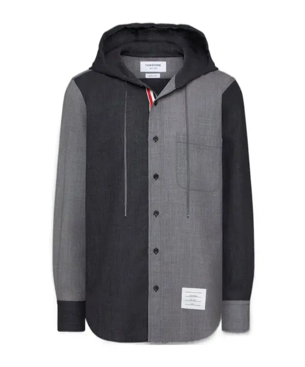 Thom Browne Rwb-striped Drawstring Hooded Shirt
