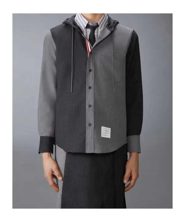 Thom Browne Rwb-striped Drawstring Hooded Shirt