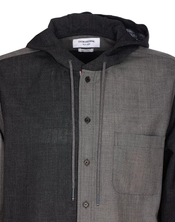 Thom Browne Rwb-striped Drawstring Hooded Shirt