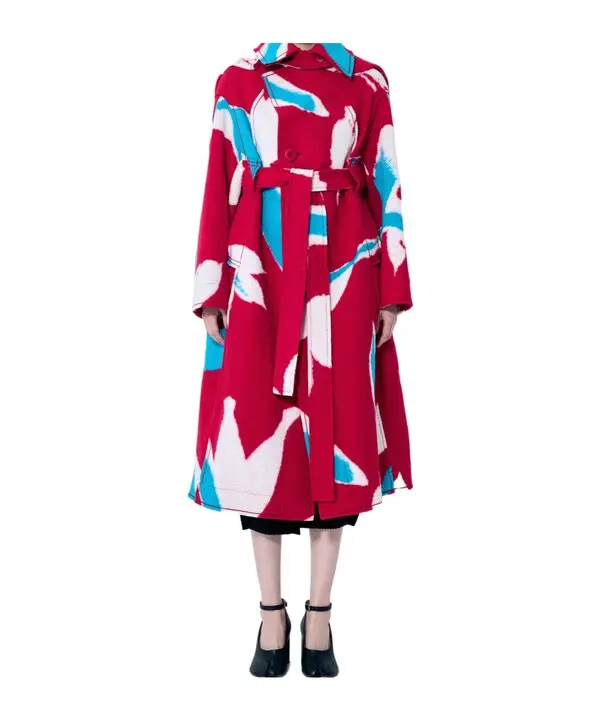 Issey Miyake Vigor Graphic Belted Coat - Red