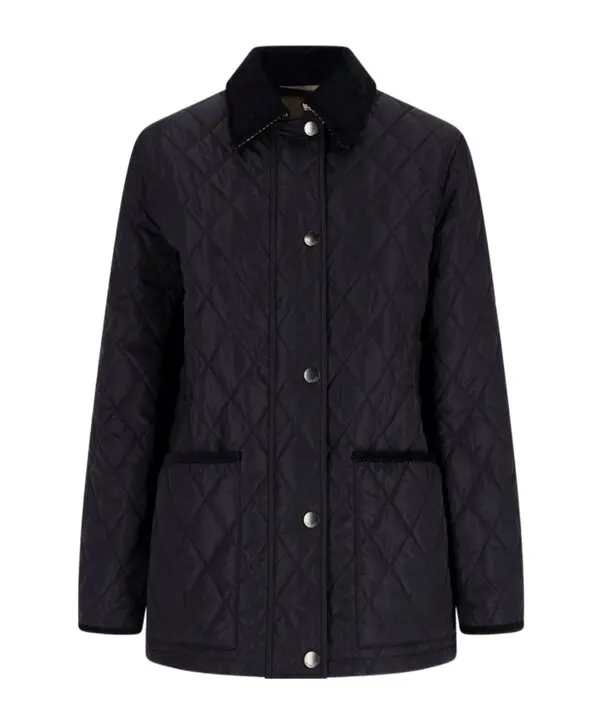 Burberry Quilted Long Sleeve Jacket With Patch Pockets - Black