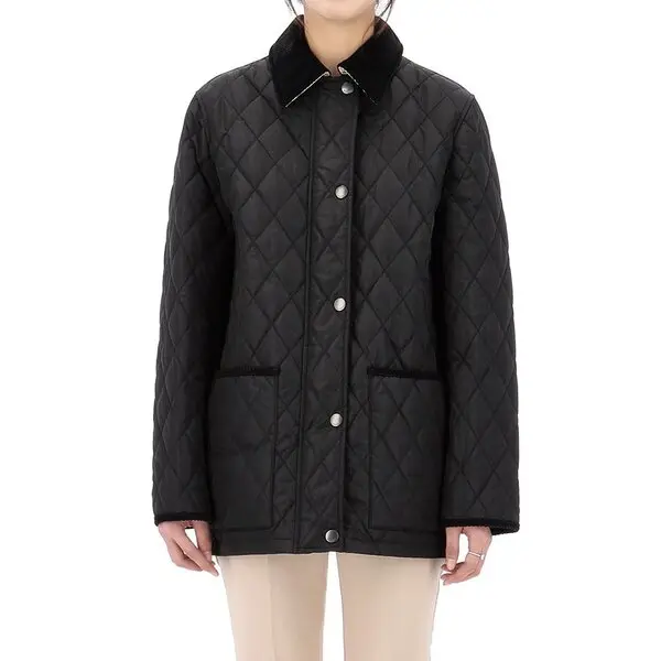 Burberry Quilted Long Sleeve Jacket With Patch Pockets - Black