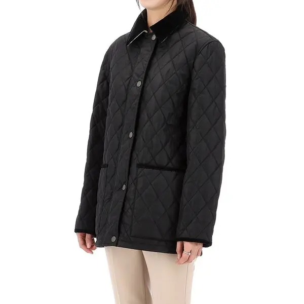 Burberry Quilted Long Sleeve Jacket With Patch Pockets - Black