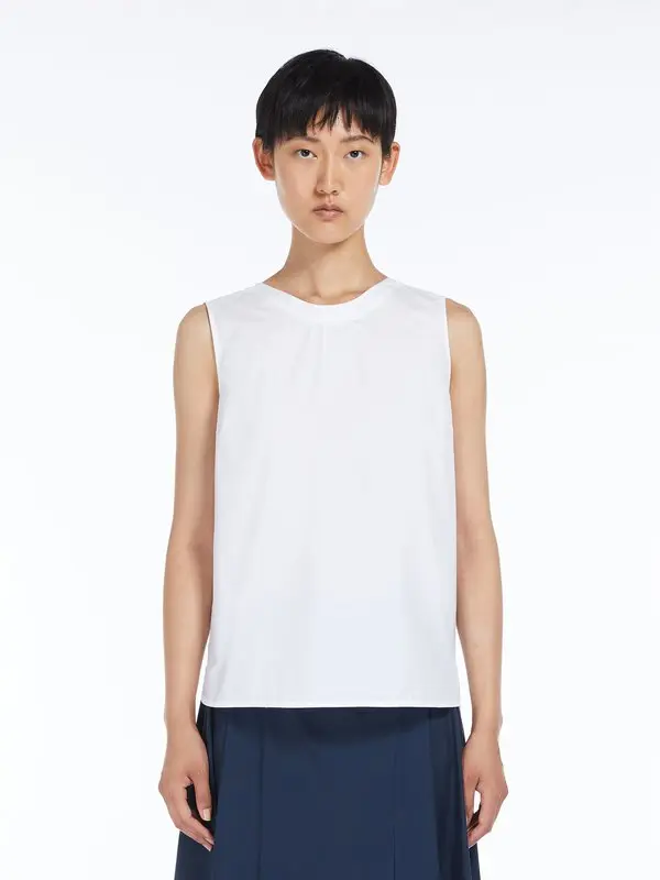 Max Mara Sleeveless Poplin Top With Bow Detail - White