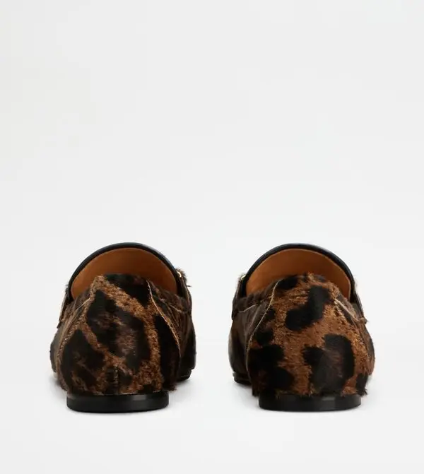TOD'S Pony Effect Leopard Print Loafers - Brown