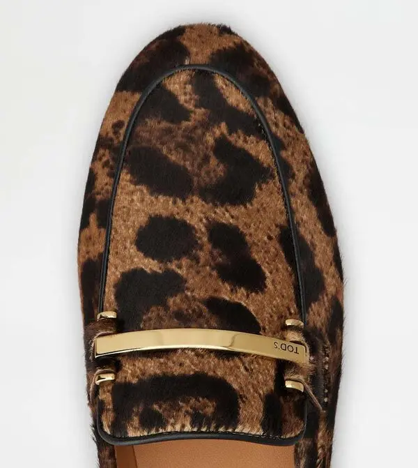 TOD'S Pony Effect Leopard Print Loafers - Brown