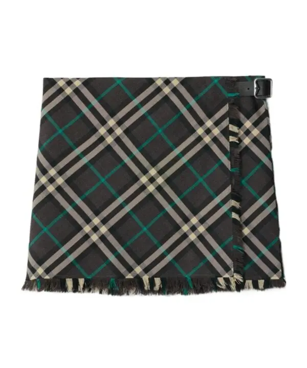 Burberry Check-pattern Frayed-edge Mini Skirt - Black