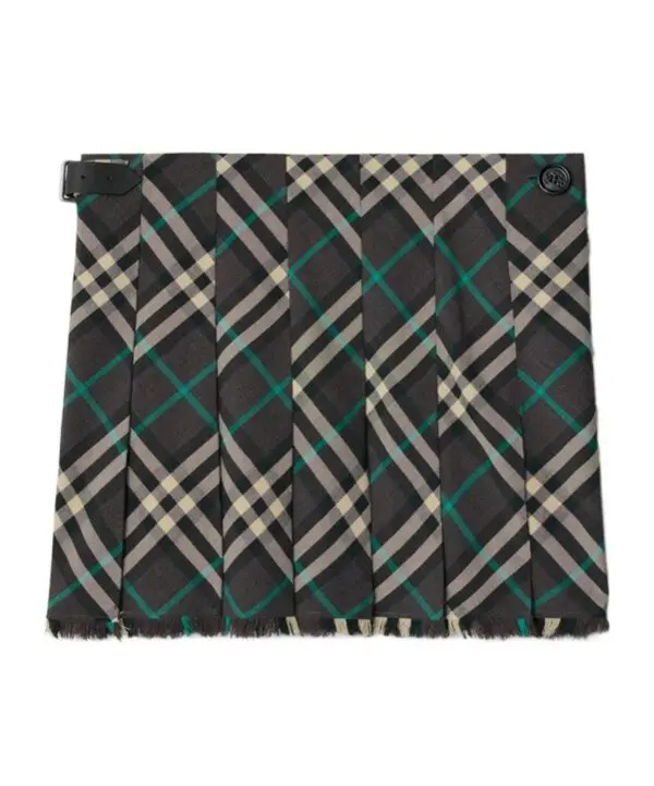Burberry Check-pattern Frayed-edge Mini Skirt - Black