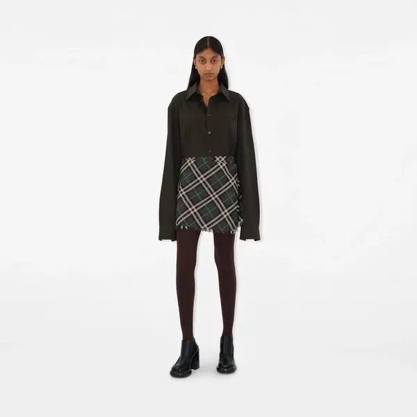 Burberry Check-pattern Frayed-edge Mini Skirt - Black