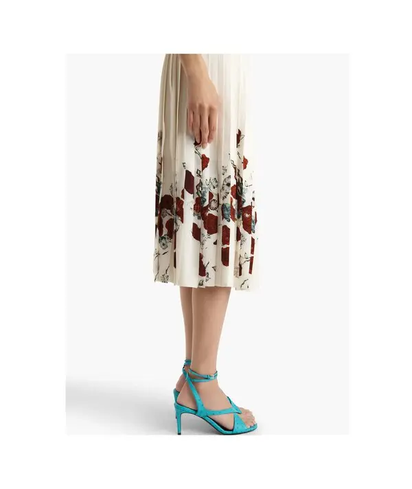 Khaite Anya Pleated Floral Midi Skirt - Cream Multi