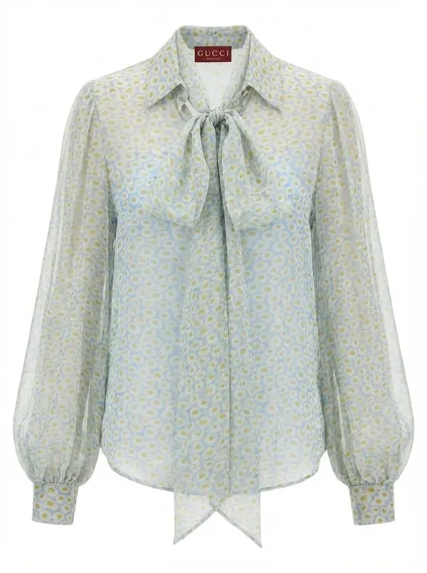 Gucci Floral Chiffon Tie-neck Shirt