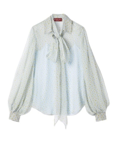 Gucci Floral Chiffon Tie-neck Shirt