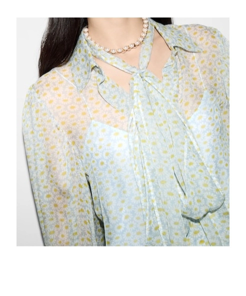 Gucci Floral Chiffon Tie-neck Shirt