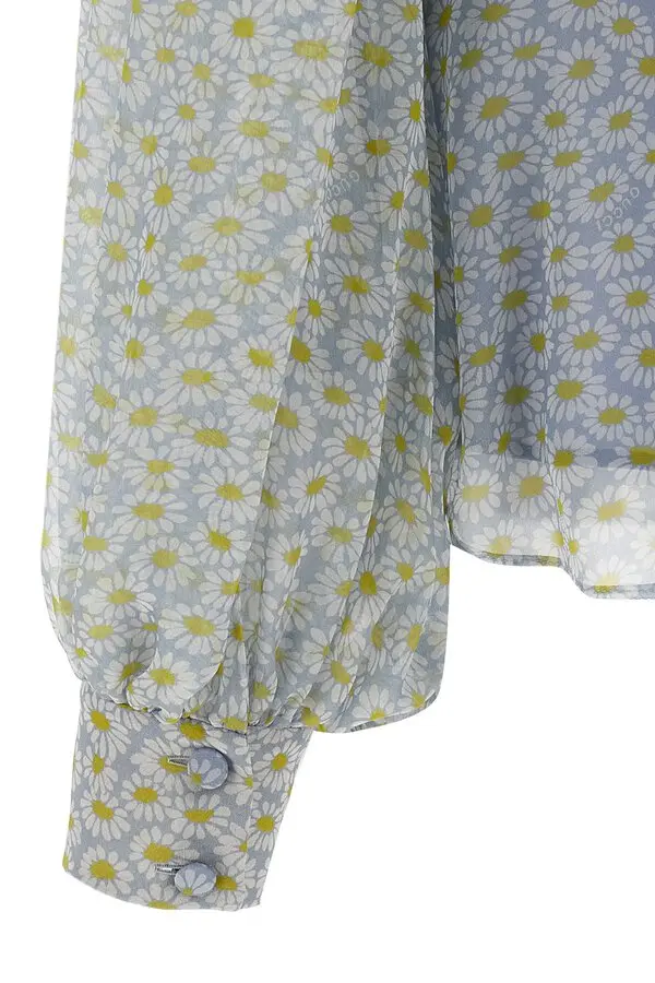Gucci Floral Chiffon Tie-neck Shirt