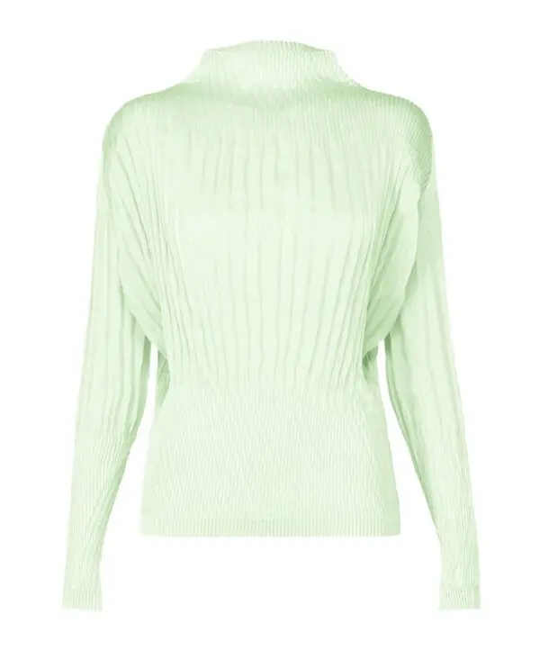Issey Miyake High Neck Ribbed Long Sleeve Top