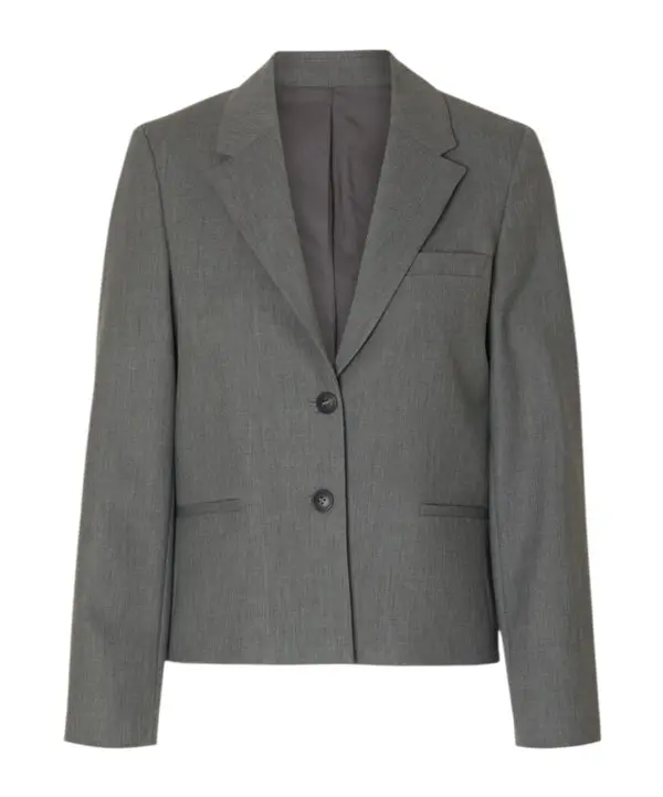 SELECTED Single-breasted Cropped Blazer - Mediumgreymelange