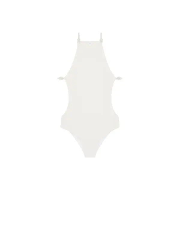 COURREGES Cut Out One-piece Swimsuit With Buckle Detailing - White