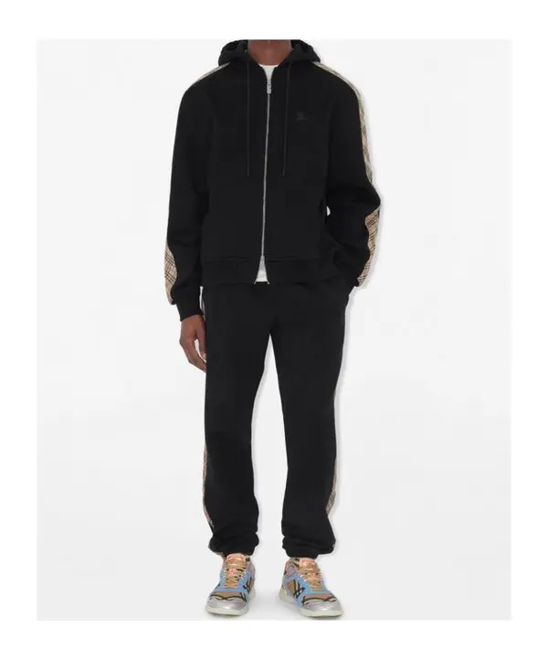 Burberry Check Trim Zip-up Drawstring Hoodie