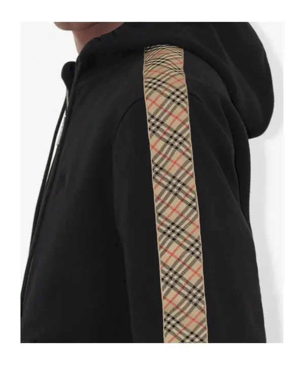 Burberry Check Trim Zip-up Drawstring Hoodie