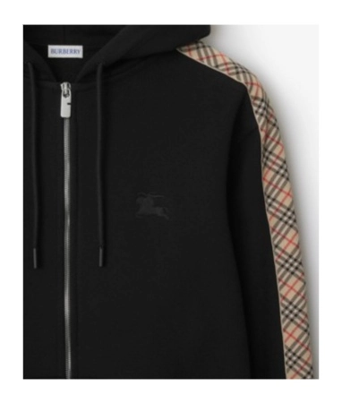 Burberry Check Trim Zip-up Drawstring Hoodie