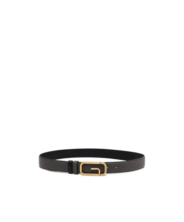 Gucci Geometric G Buckle Leather Belt - Black