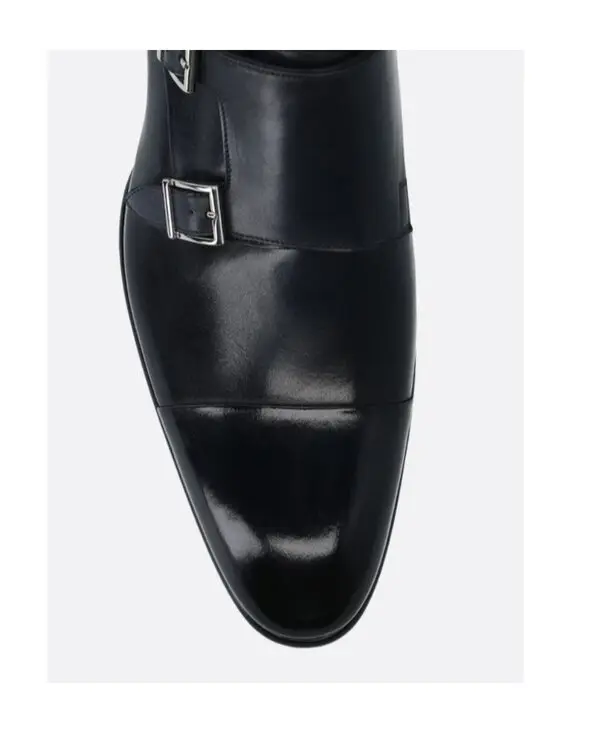 Santoni Buckle Detailed Slip-on Monk Shoes - Black
