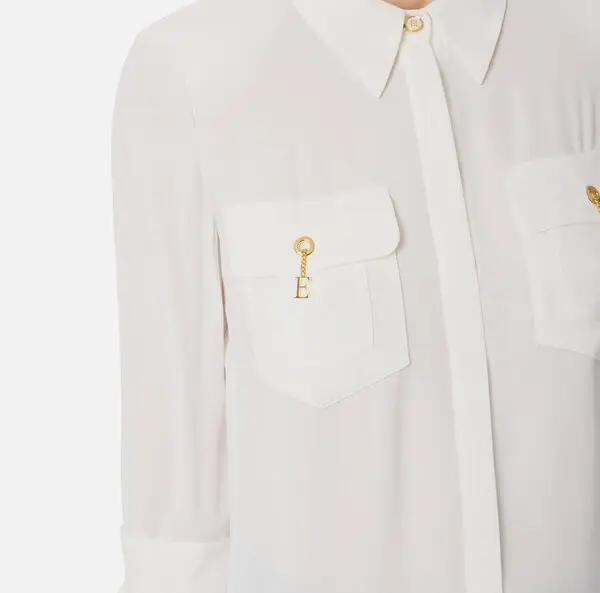 Elisabetta Franchi Georgette Blouse With Golden Metal Details - Ivory