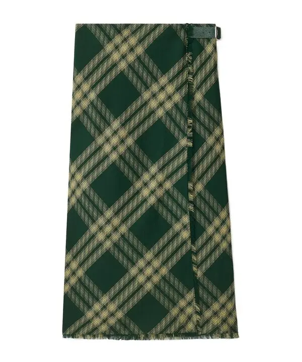 Burberry Check Printed Midi Skirt With Frayed Edges - Green