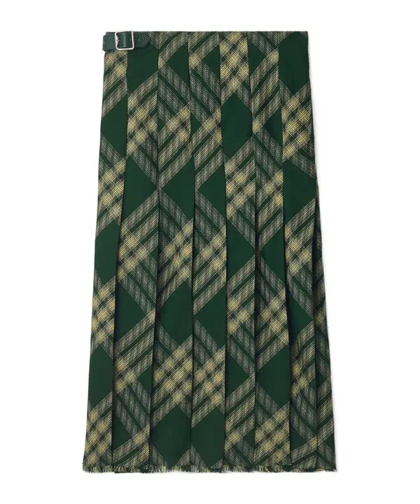 Burberry Check Printed Midi Skirt With Frayed Edges