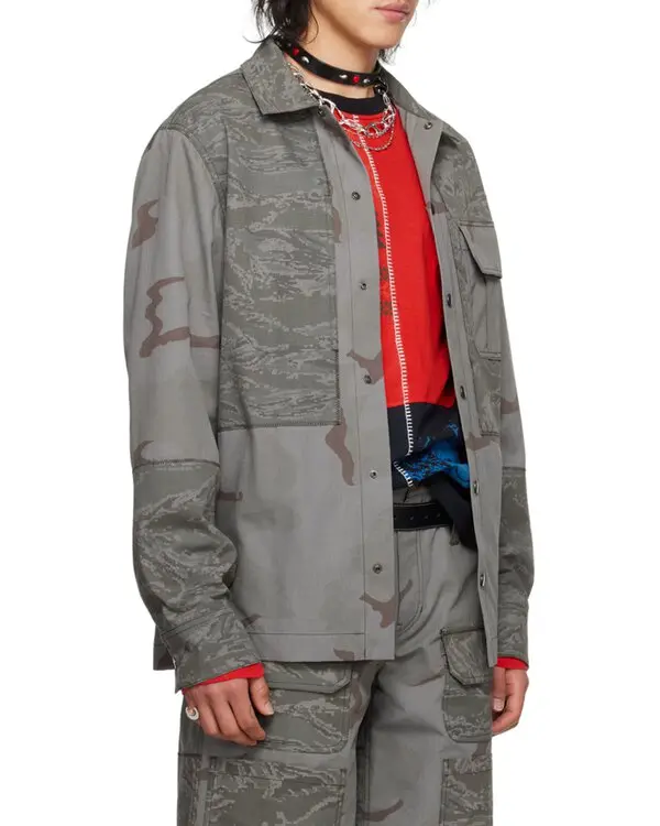 MARINE SERRE Rispstop Button-up Shirt Jacket - Gray