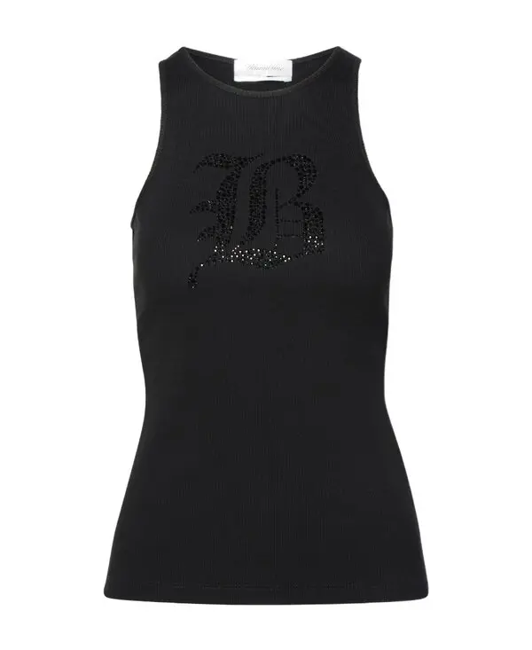 Blumarine Logo Embellished Ribbed-knit Tank Top