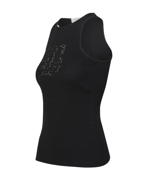 Blumarine Logo Embellished Ribbed-knit Tank Top