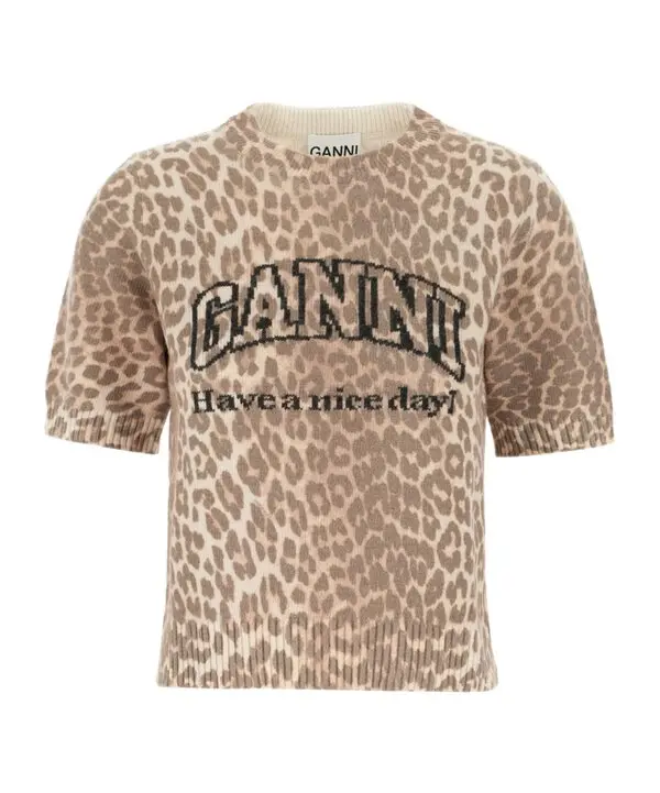 GANNI Crew Neck Short Sleeve Knit Sweater - No