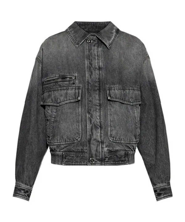 Versace Long-sleeved Denim Jacket With Zipped Pocket - Grey